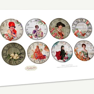 Retro Clock Face - Digital Collage Sheet Printable Digital Tags Digital ...
