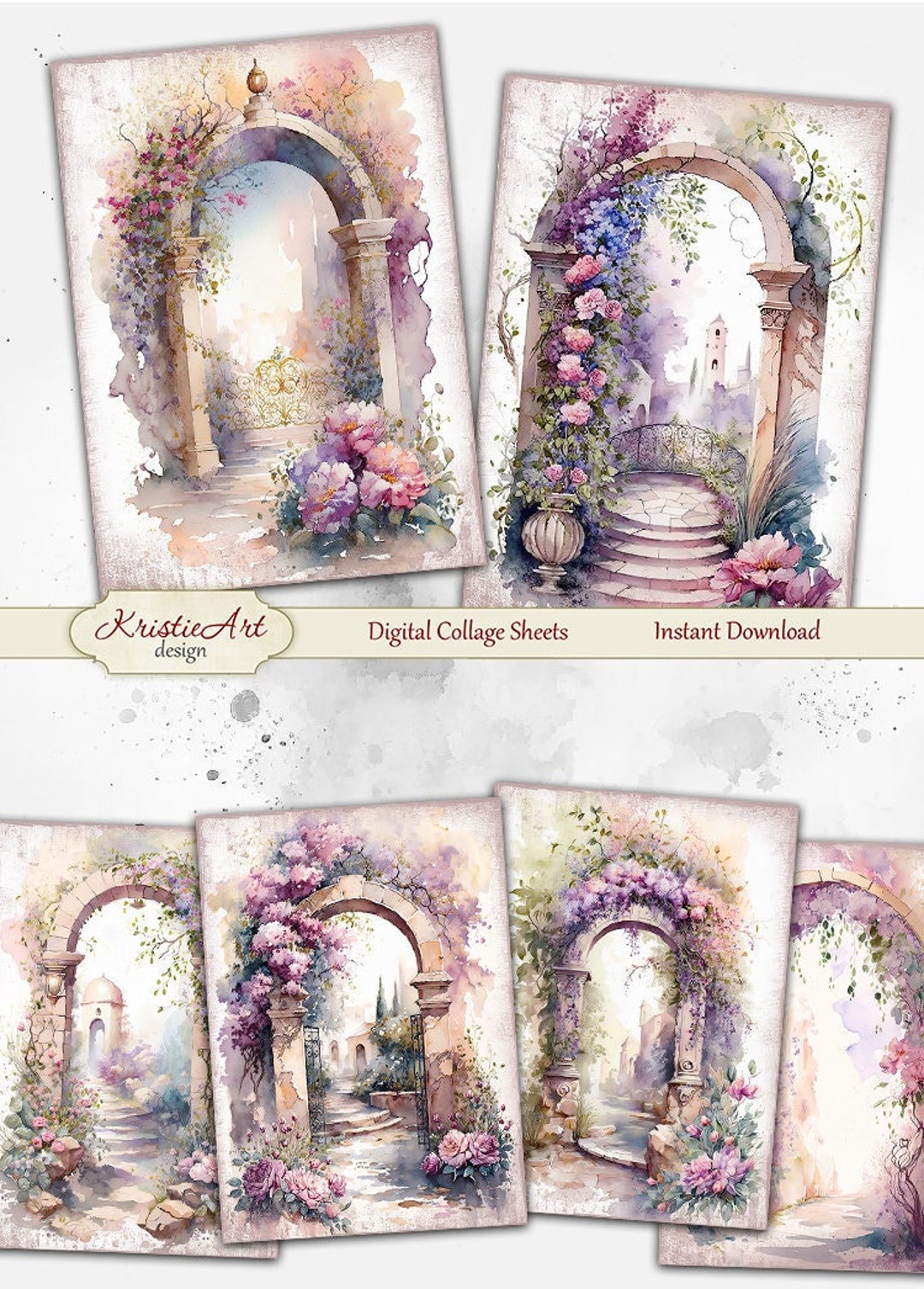 Flower Arch Digital Cards - Printable Collage Sheets for Crafts and Art ...