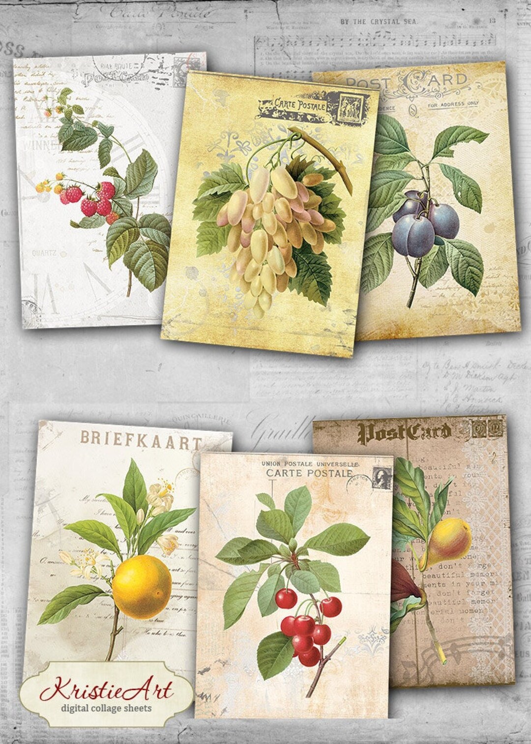 Digital Image Fruit Cards - Digital Collage Sheet, Printable Download ...
