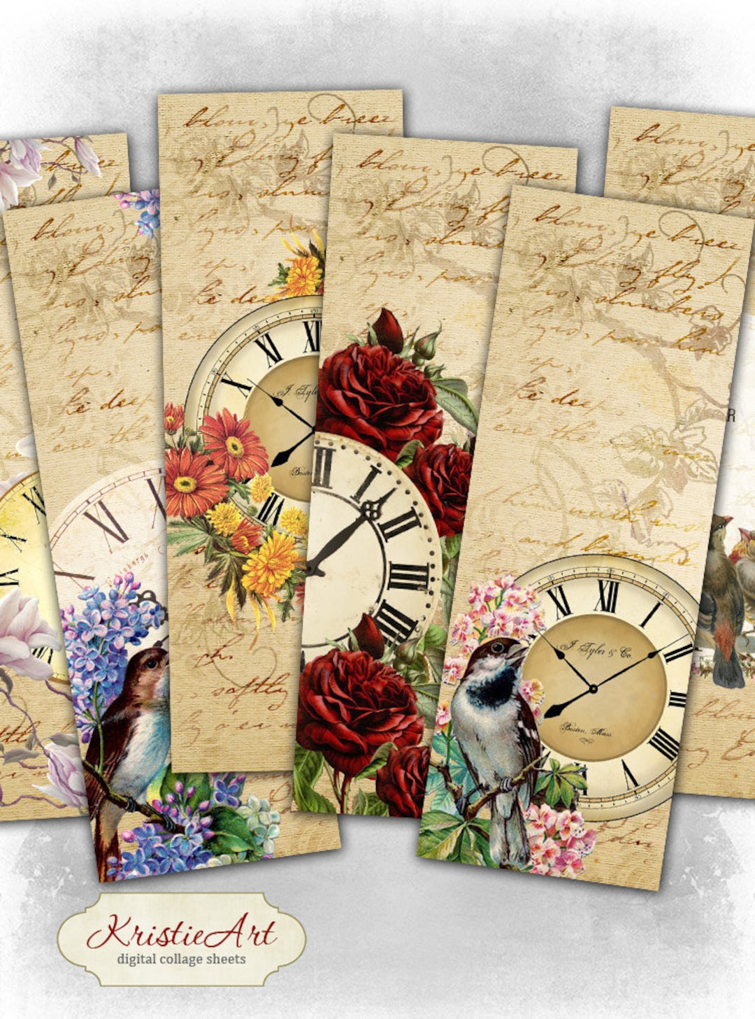 Summer Clocks - Digital Bookmark B003 Collage Sheet Printable Download ...