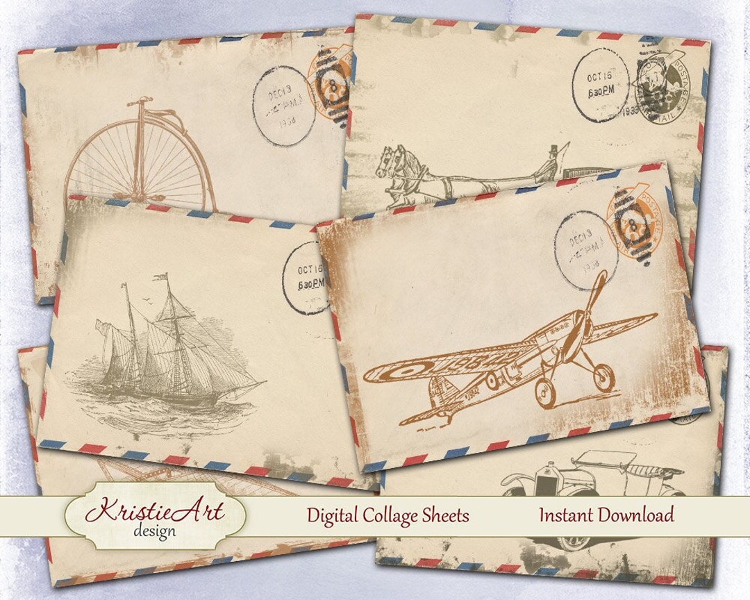 Retro Transport - Digital Collage Sheet Digital Cards C160 Printable ...