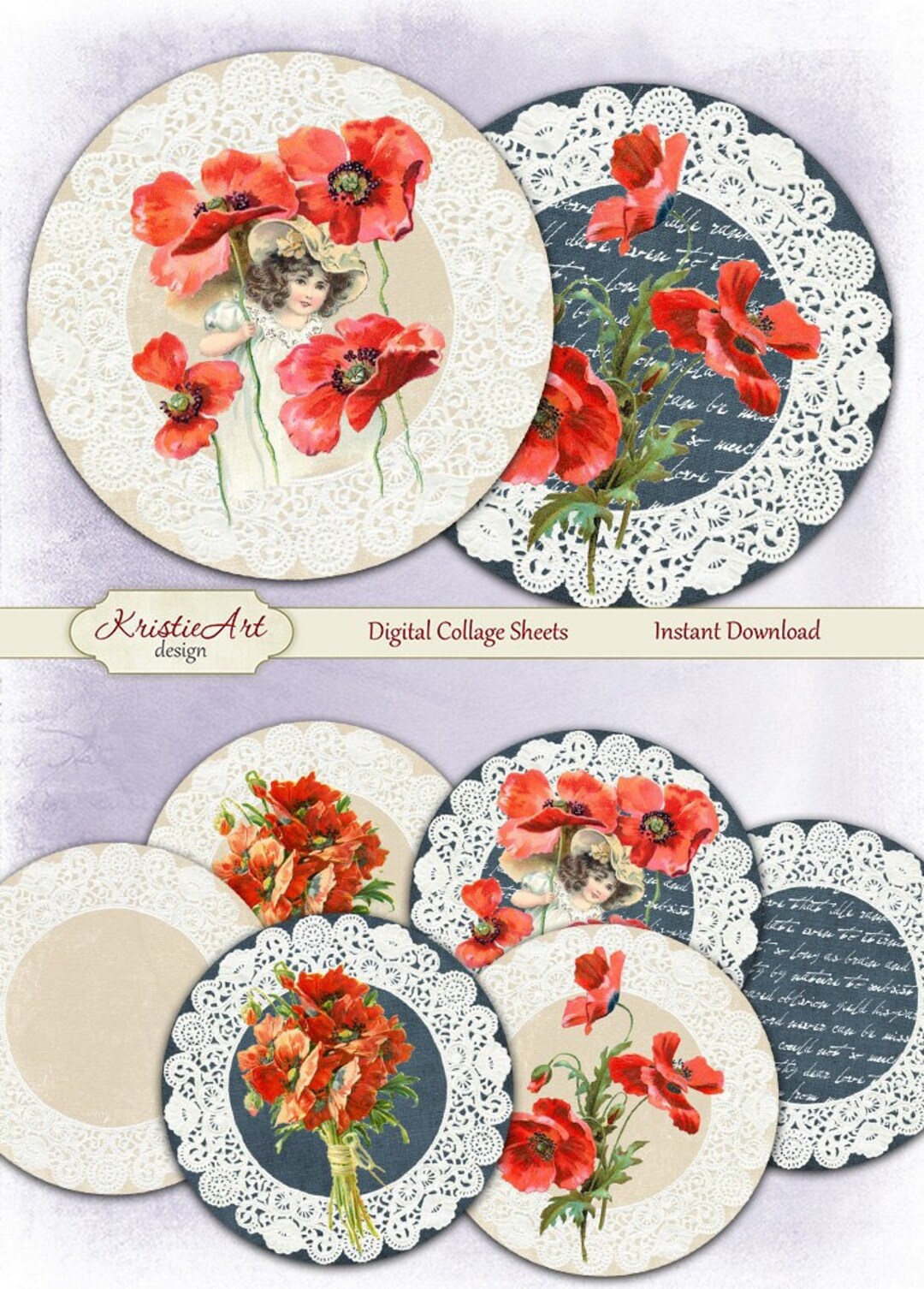 Poppies - Digital Collage Sheet - Flowers Cards - Digital Cards C168 ...