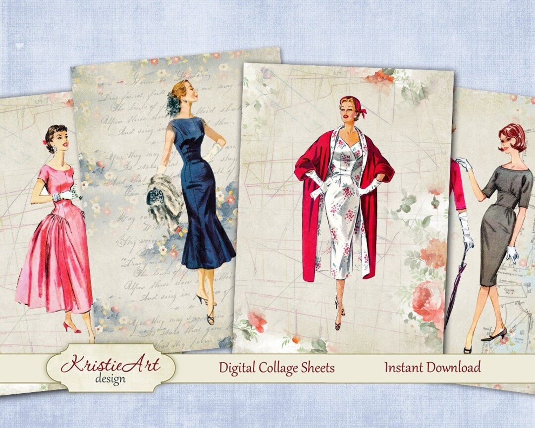 Retro Fashion - Digital Collage Sheets Printable Download, Digital ...