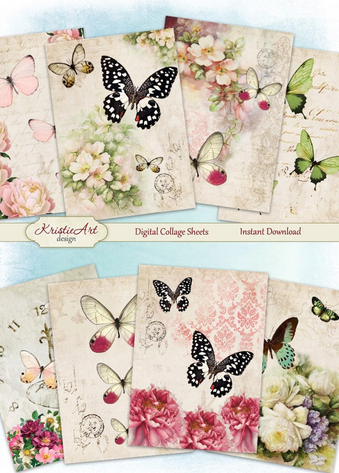 Butterfly Garden - Digital Collage Sheet Digital Cards C088 Printable ...