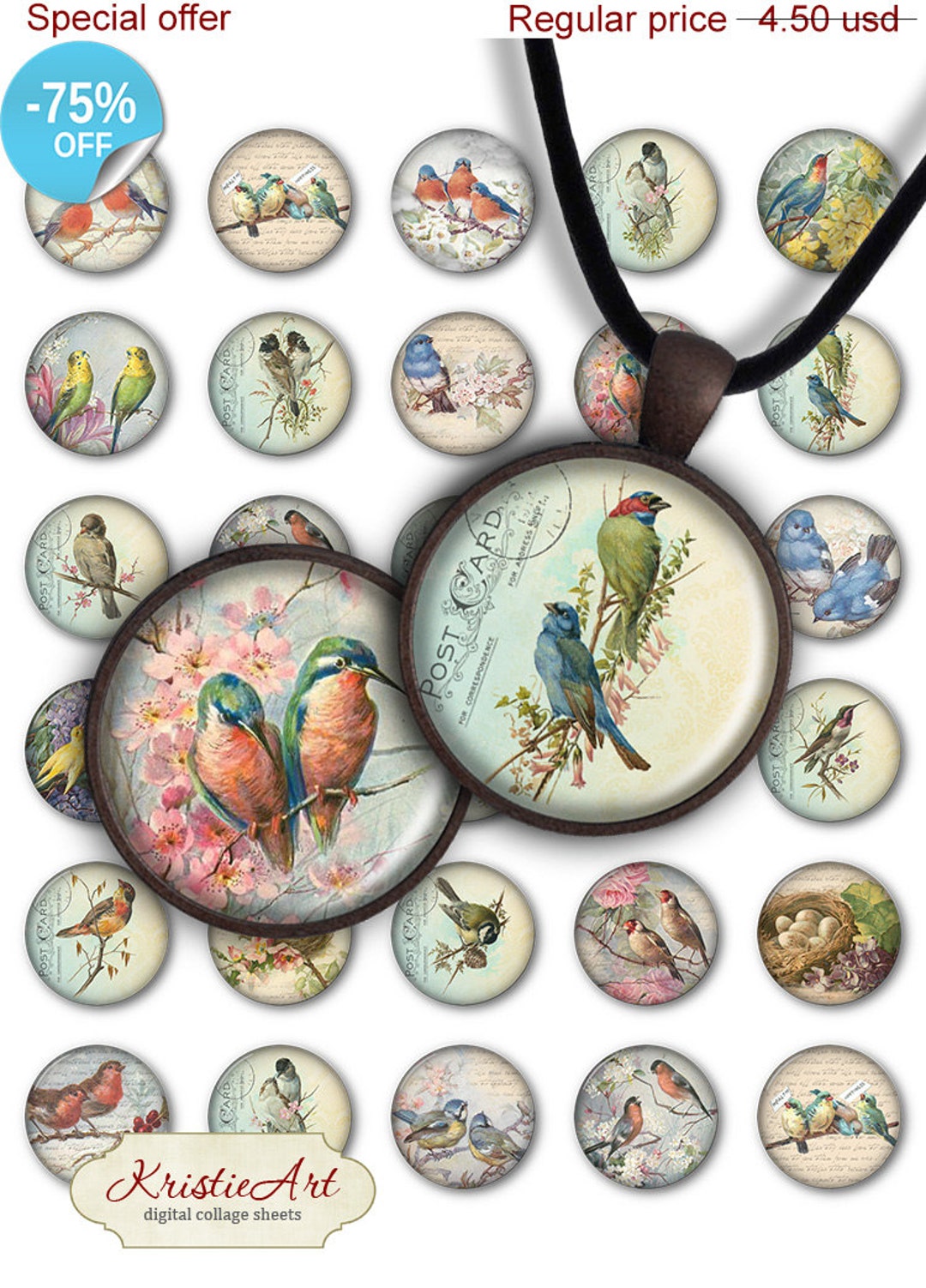 Digital Collage Sheet Lovely Birds PC069 1inch Round Image - Etsy
