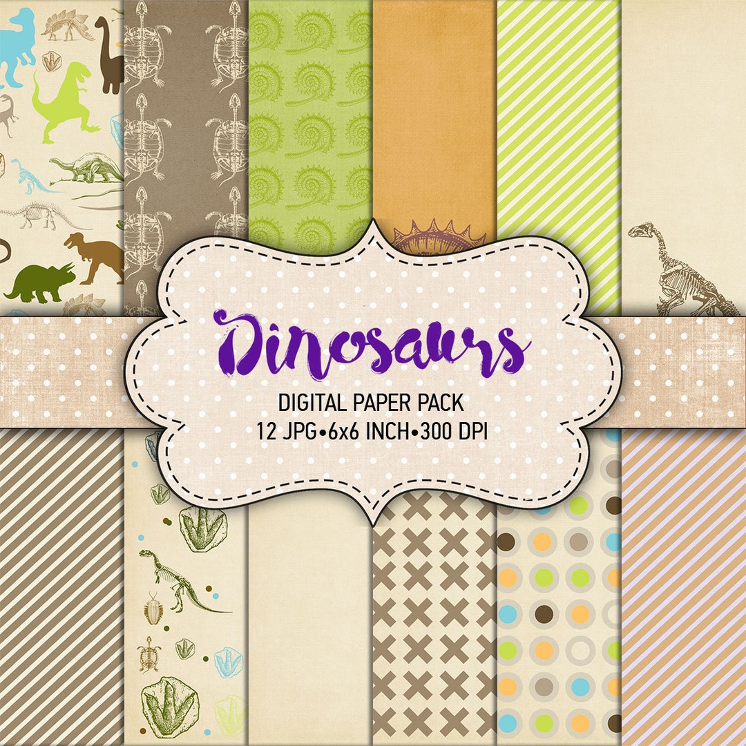 Digital Paper Pack "dinosaurs" - Printable Paper Pack Sheets 6x6 Inch ...