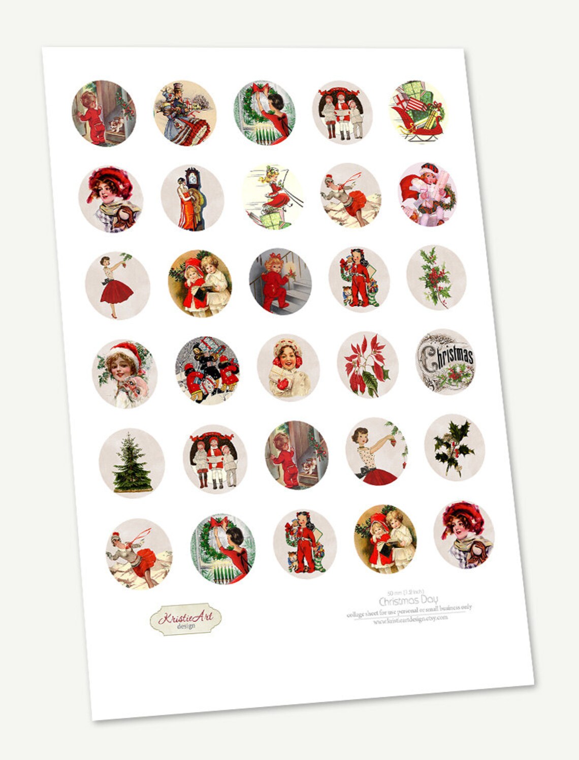 Digital Collage Sheet 1 Inch Christmas Circle Pendant Printable ...