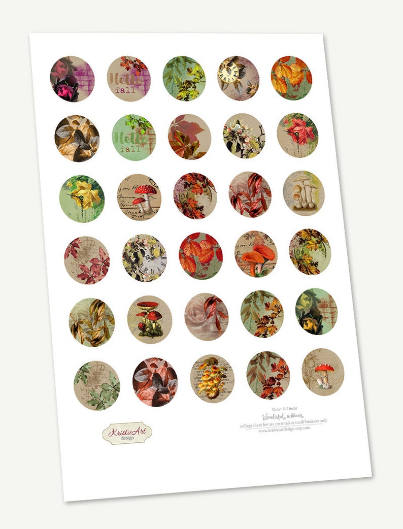 Wonderful Autumn - Digital Collage Sheet PC073 1 Inch Round 1 Inch ...