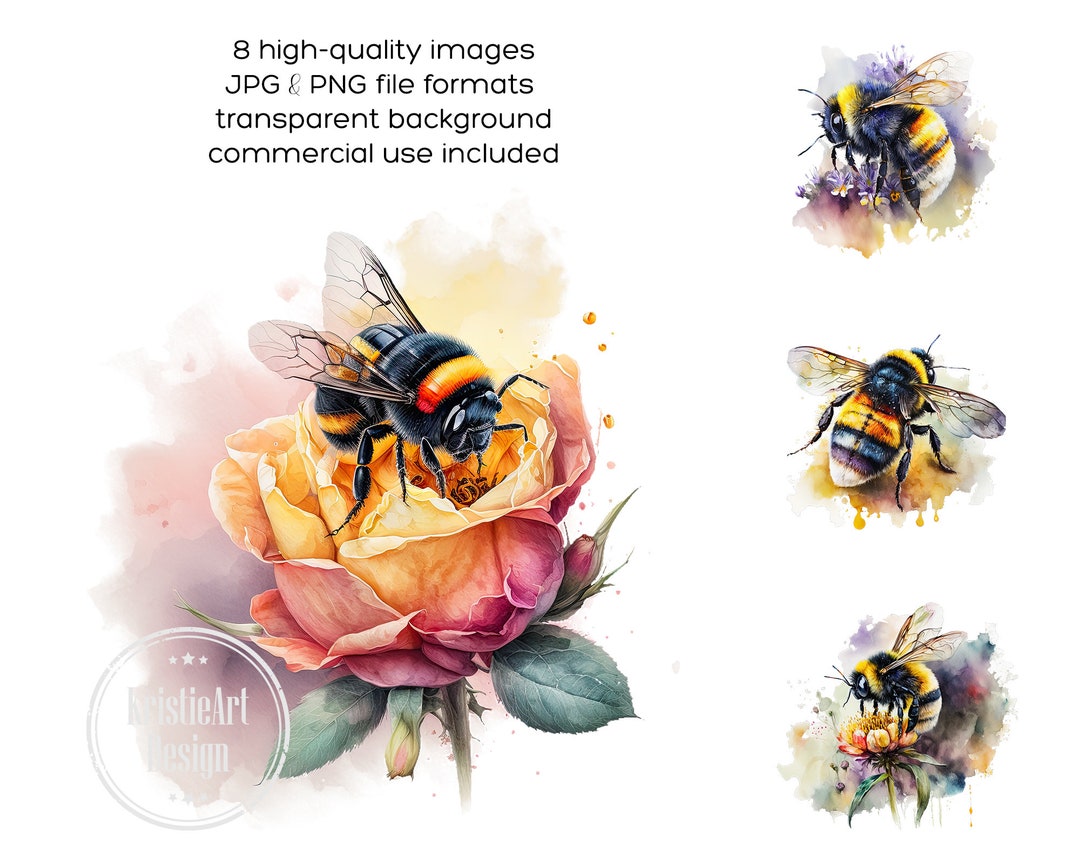 Cute Bumblebee and Flower Clipart for Spring and Summer Projects, CA005 ...