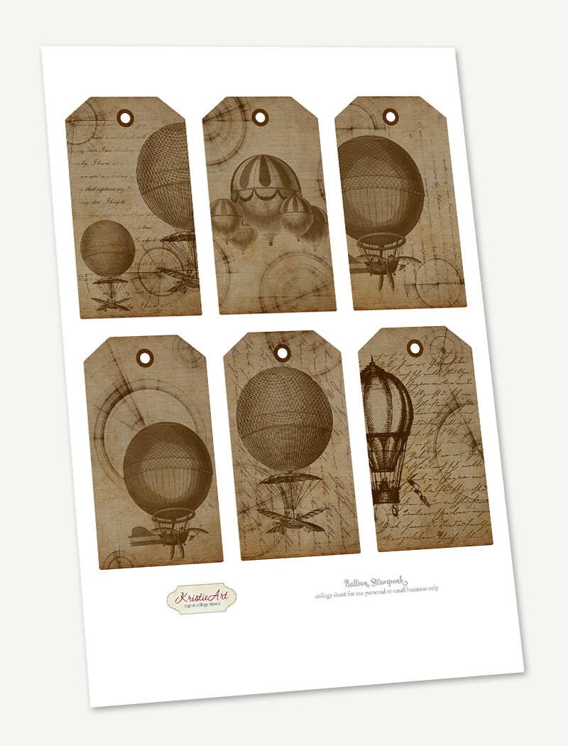 75% OFF SALE Balloon Steampunk Tags Digital Collage Sheet - Etsy