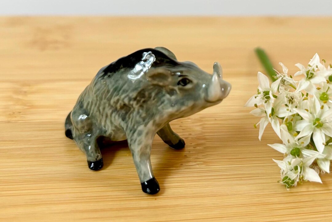 Ceramic Boar Miniature, Handmade & Hand-painted, Wild Pig, Cute ...