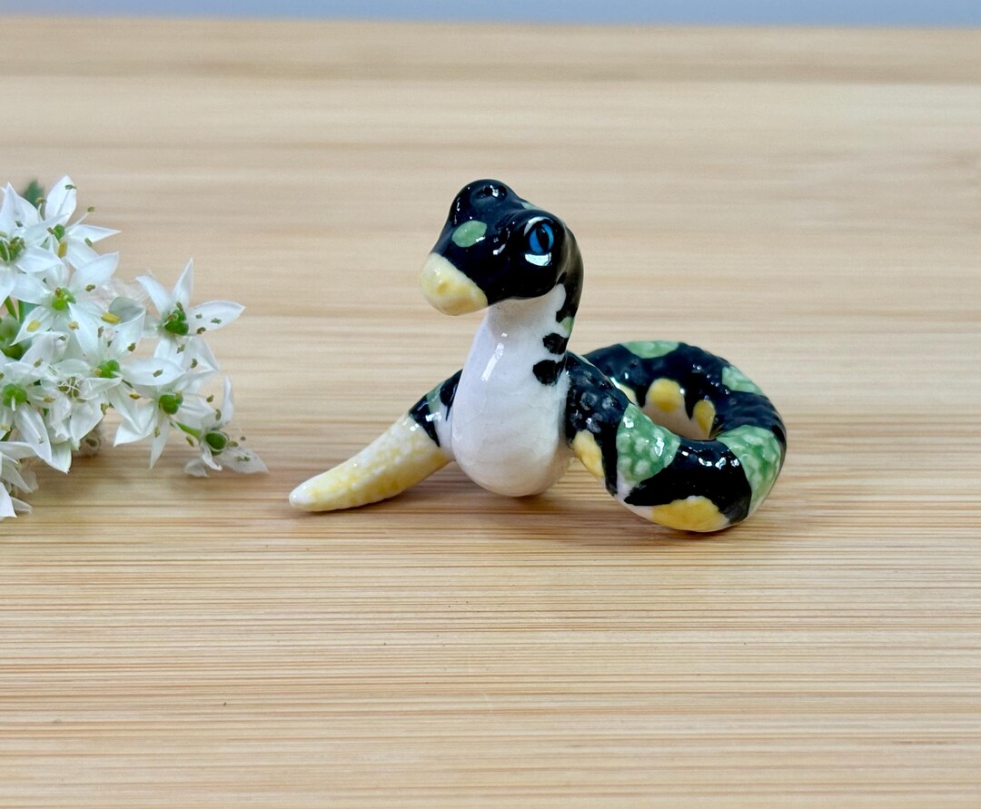 Ceramic Python Snake Miniature, Handmade & Hand-painted, Cute Figurine ...