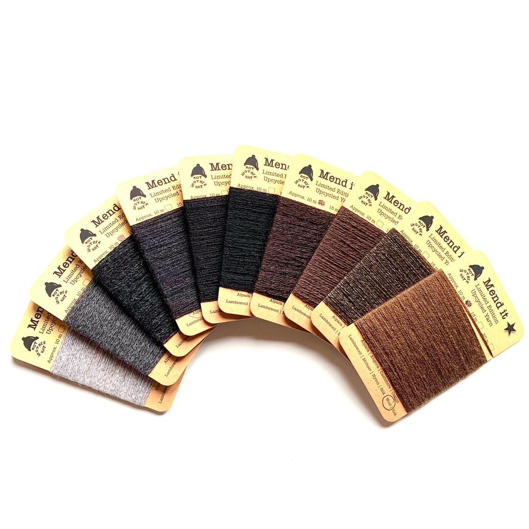 Wool Mending Yarn, 10 Grey Black Brown, Re-made, Upcycled, Hand Dyed ...