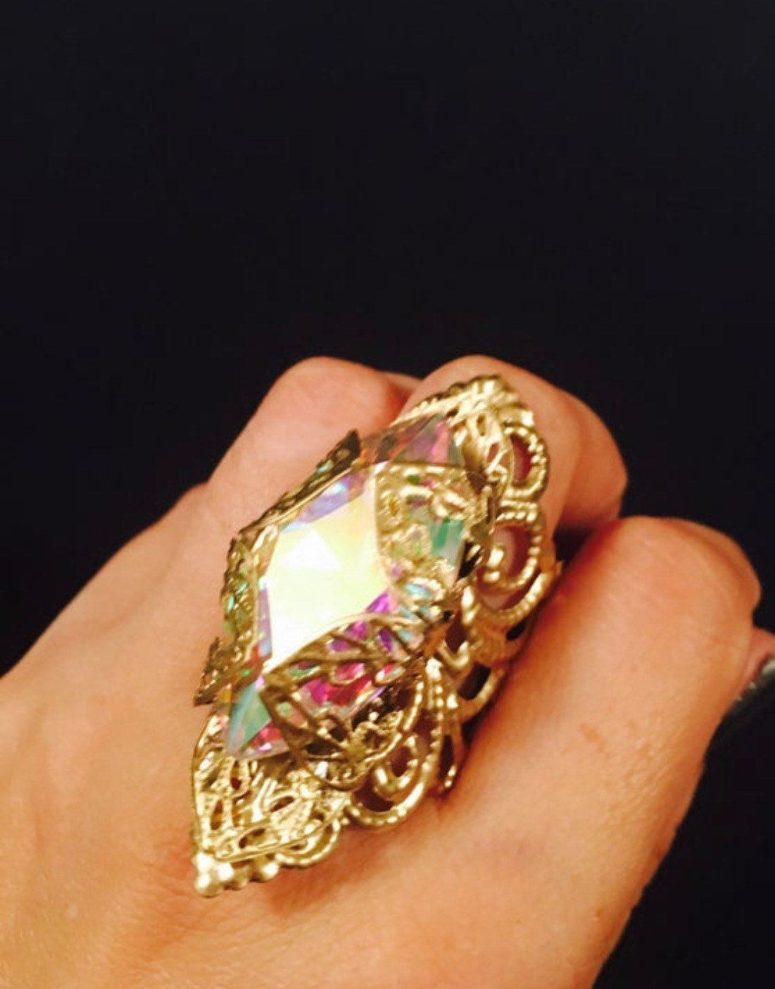 Large Crystal Ring,cocktail Ring, Victorian Style Ring, Crystal Ring ...