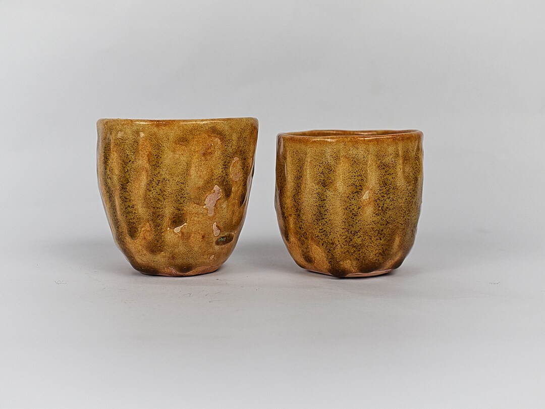 Two Sake Cups, Small Teacup, Amber Color Handbuilt Cup - Etsy