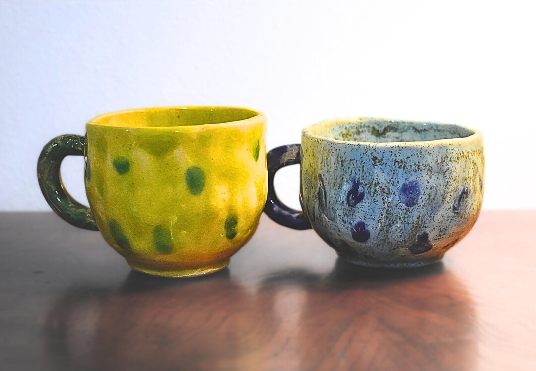 Green and Blue Teacups With Dots, 130 Ml, 8 Cm X 5-6 Cm, Ceramic Mugs ...