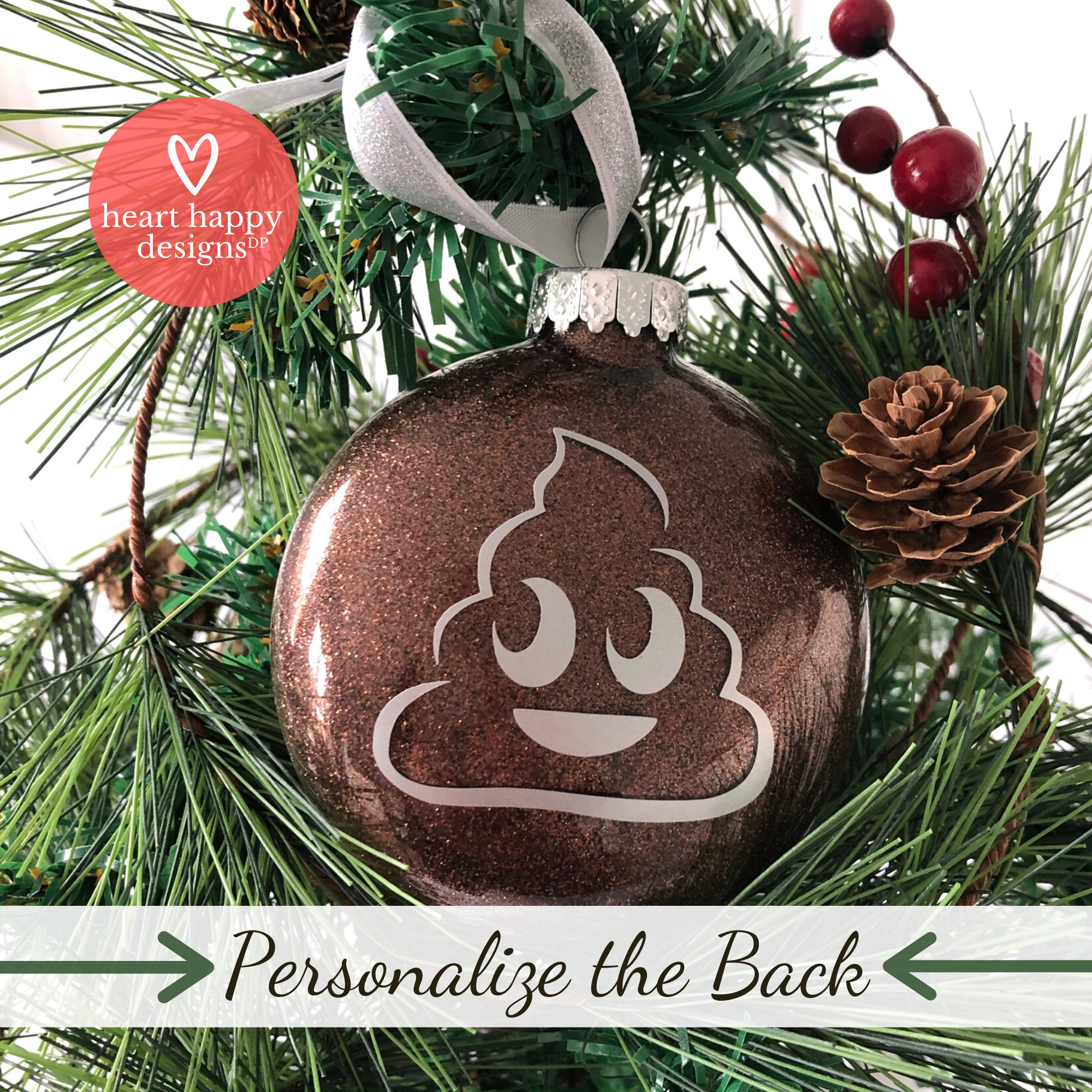Glitter Poop Emoji Christmas Ornament 2024, Funny Personalized Gag Gift ...