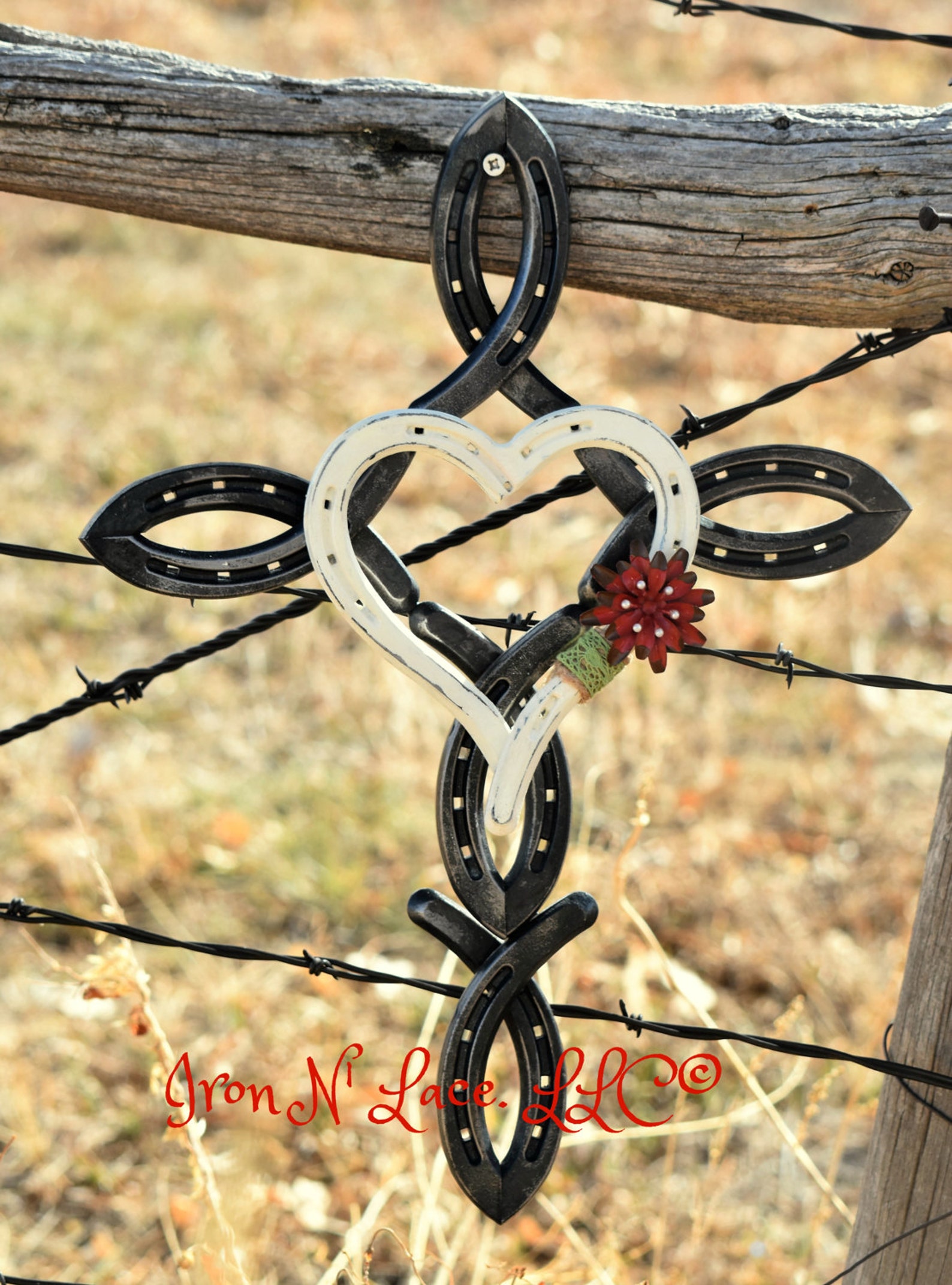 Natural Horsehsoe Cross With Heart© custom Color Heart - Etsy