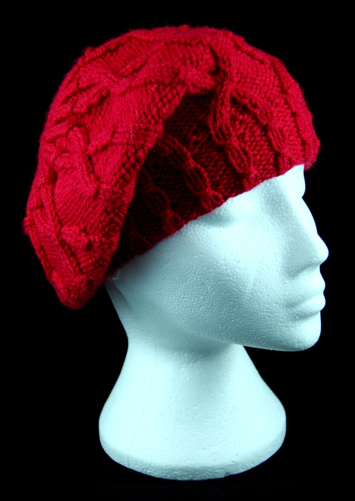 Hand Knitted Cabled Red Beret Tam / Slouchy Hat. Red Knit Hat. Knit ...