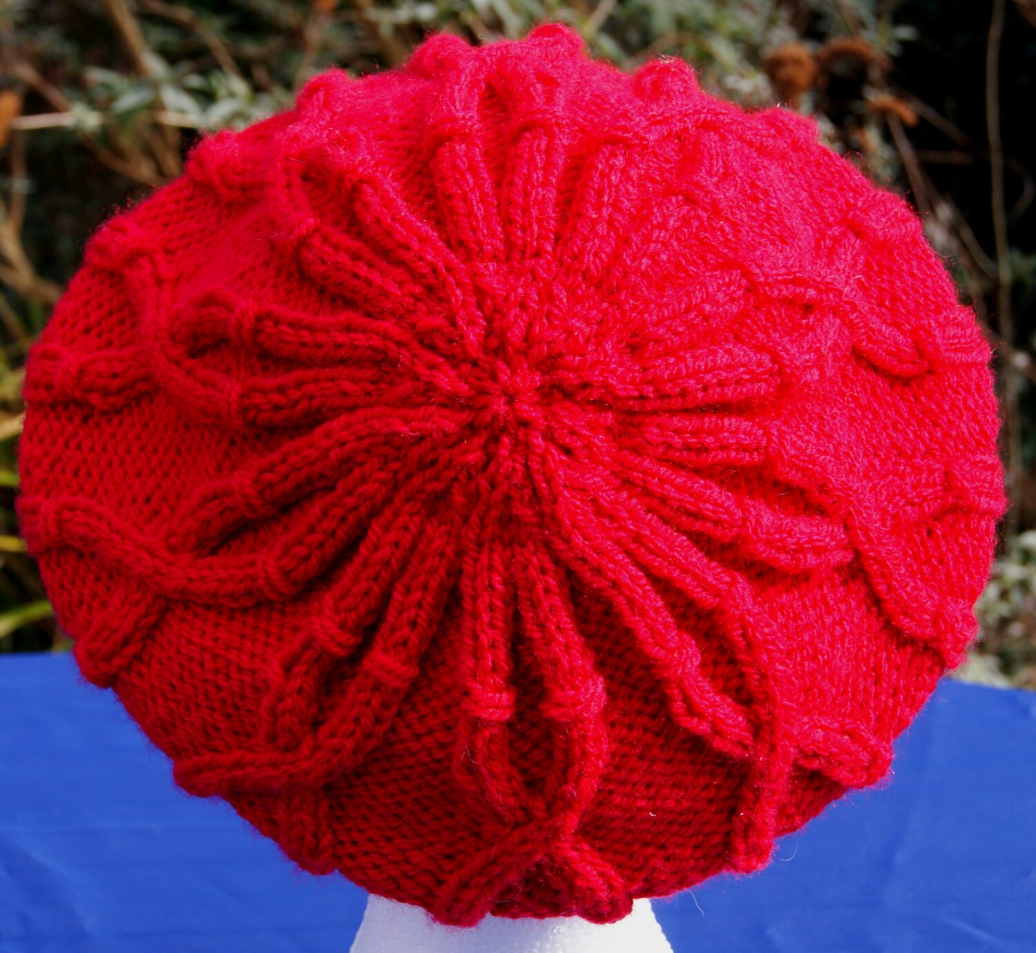 Hand Knitted Cabled Red Beret Tam / Slouchy Hat. Red Knit Hat. Knit ...