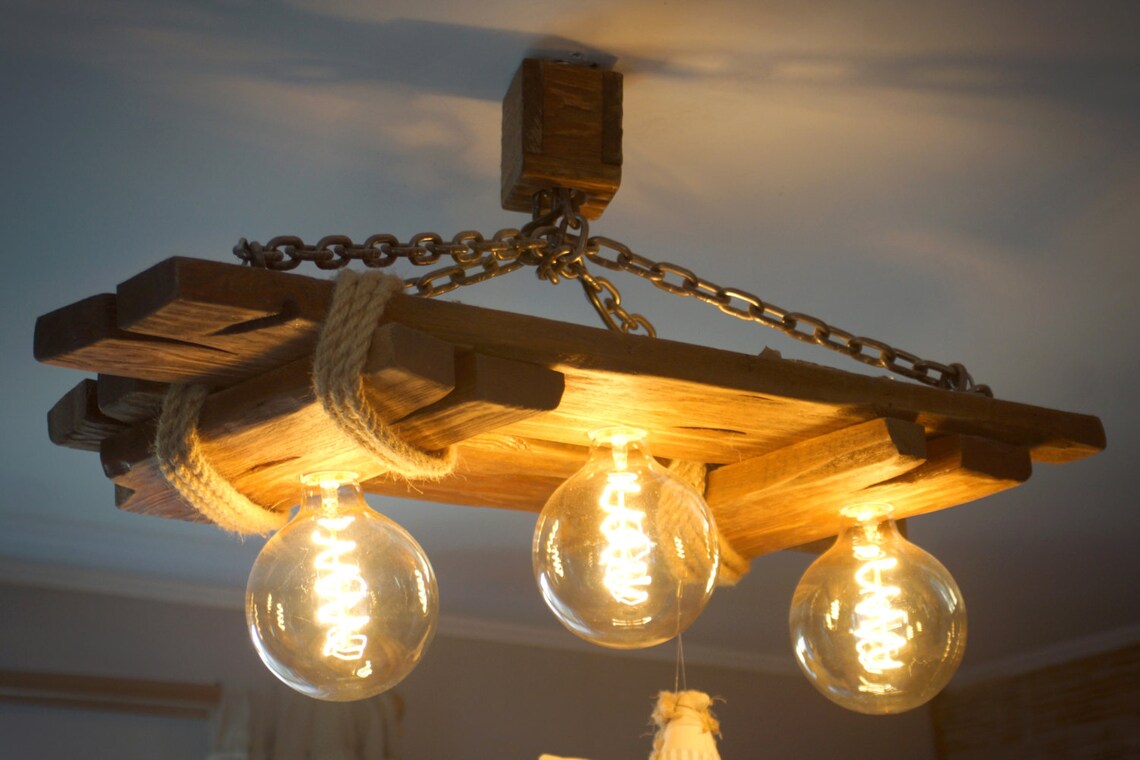 Wall Light Made From a Rope and Aged Wood Edison Bulb | Etsy