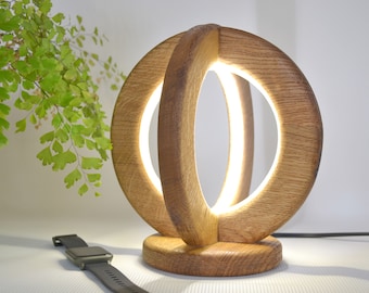 Table Lamp of Natural Oak, Wooden Table Light, Wood Bedside Lamp, Ring ...