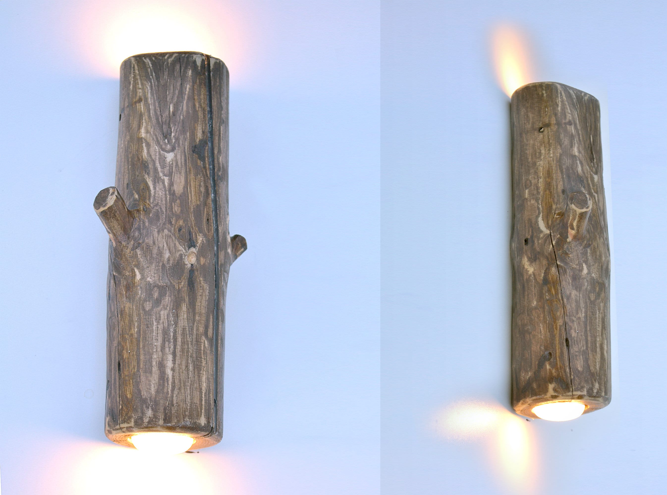 Pair of Wooden Wall Lights, Set of Sconces Made of Wood, Log Lamp ...