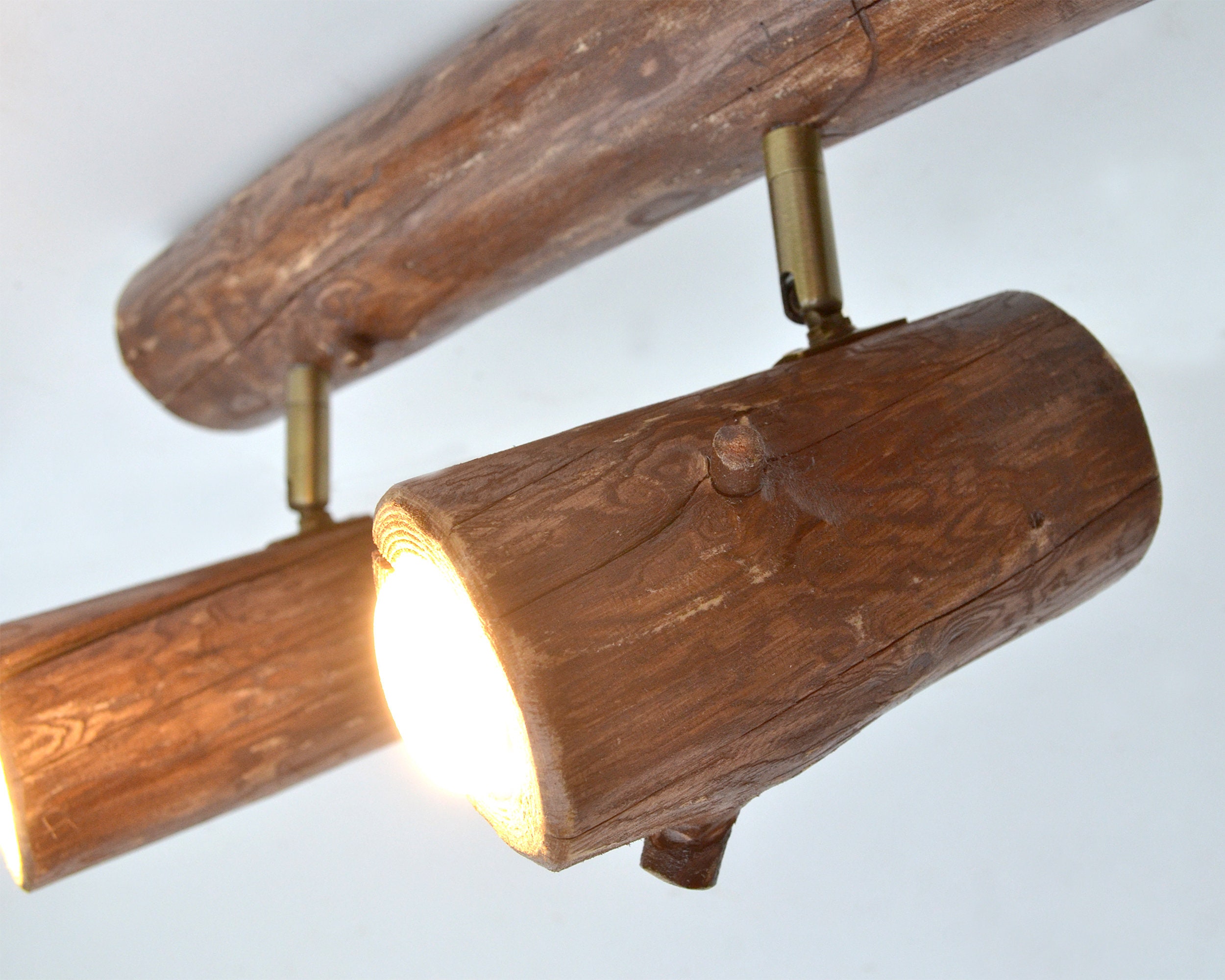 Track Ceiling Light From Natural Log, Handmade Driftwood Light, Wooden ...