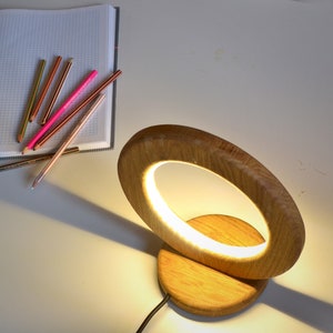 Table Lamp of Natural Oak, Wooden Table Light, Wood Bedside Lamp, Ring ...