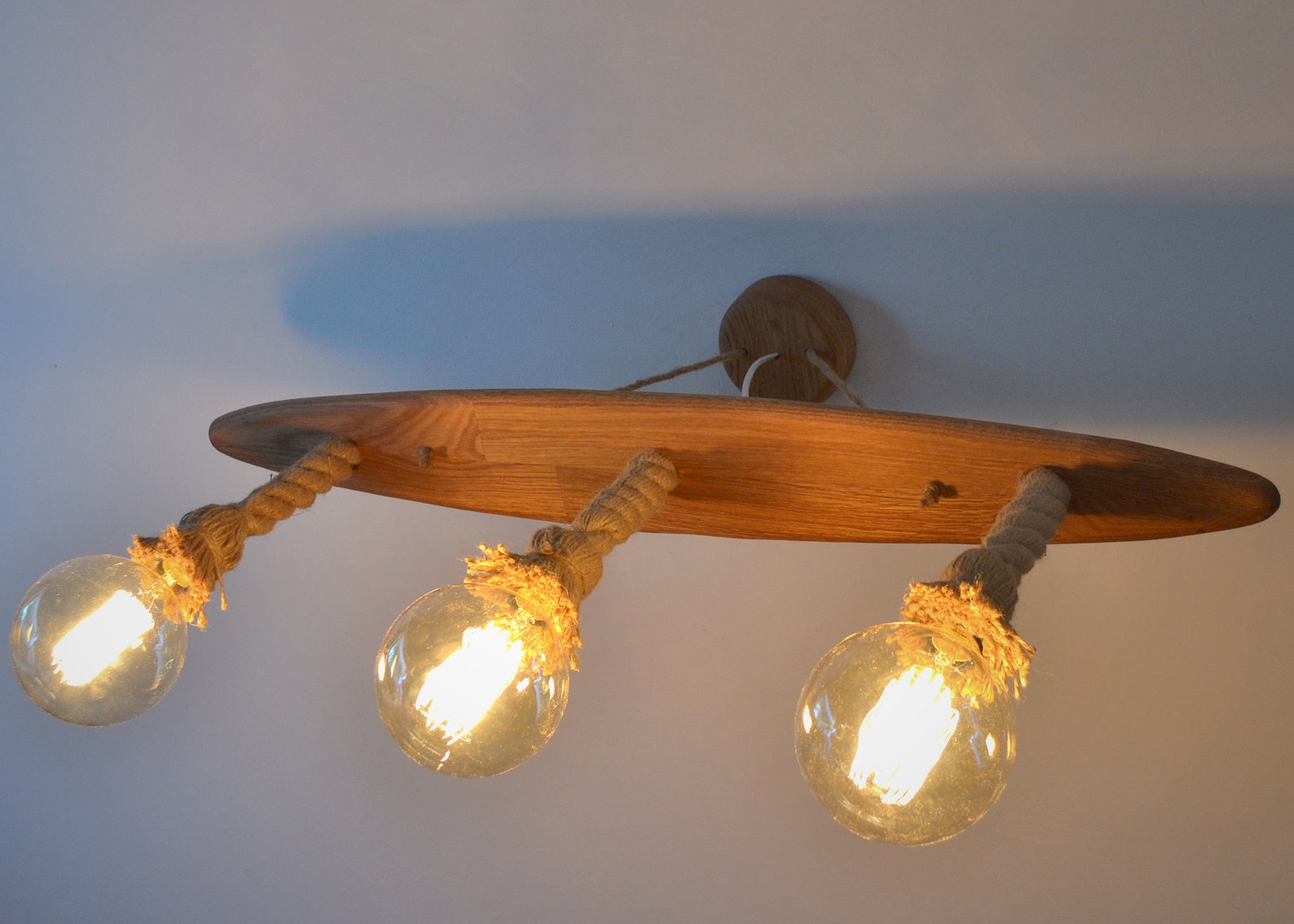 Oak wood ceiling lamp rope chandelier natural wooden light | Etsy