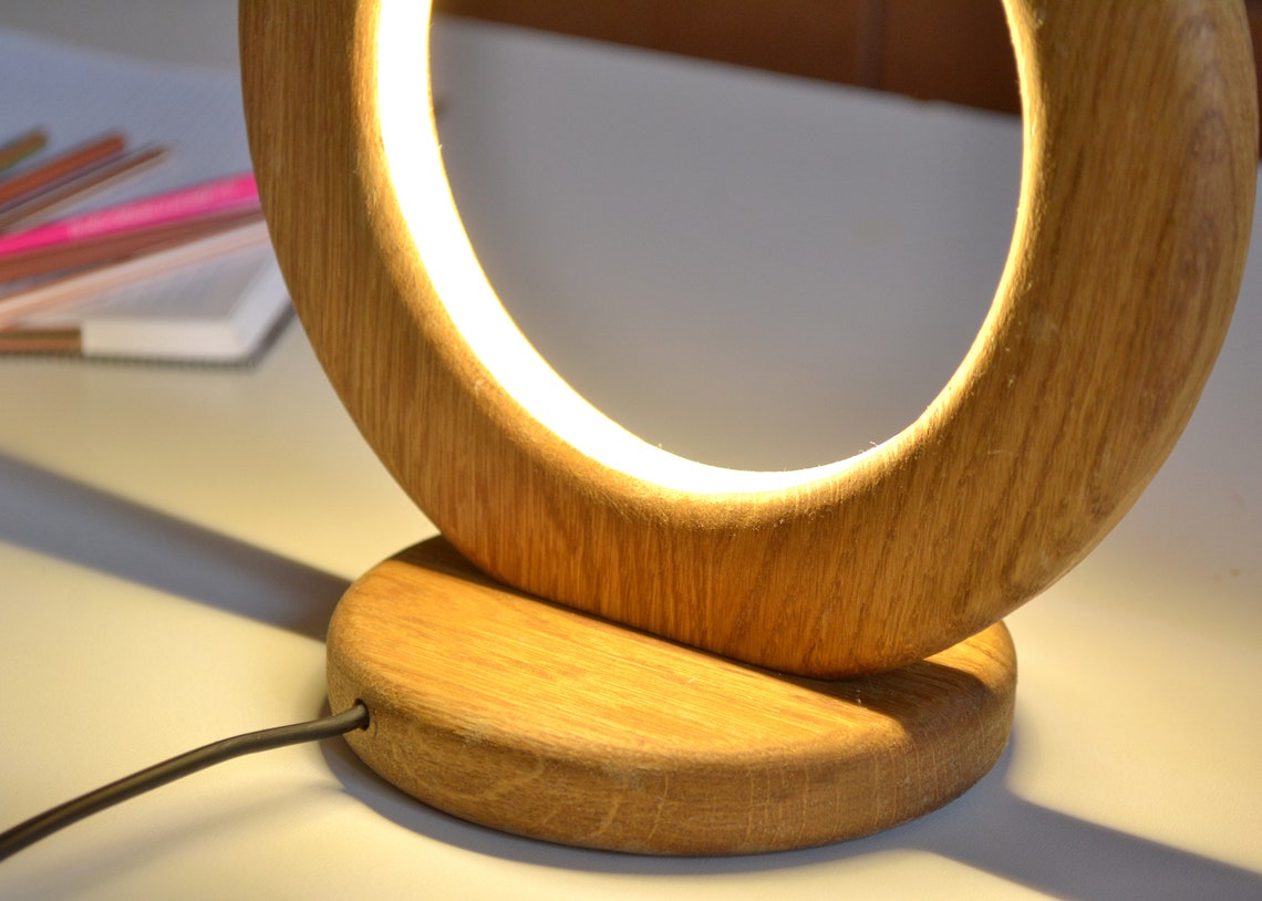 Table Lamp of Natural Oak, Wooden Table Light, Wood Bedside Lamp, Ring ...