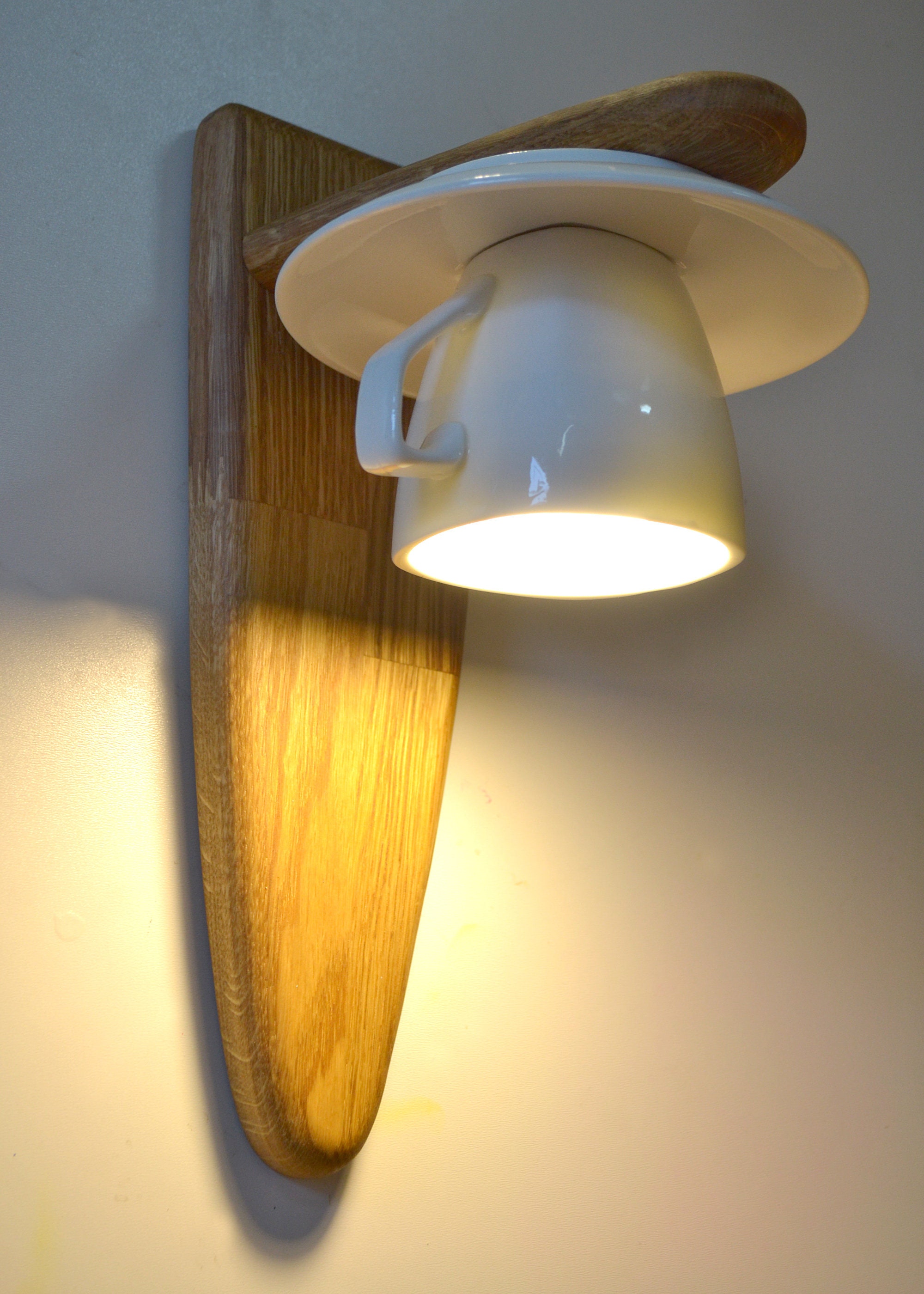Wall Light Made of a Cup and Solid Wood, Bulb Included, Wooden Sconce ...