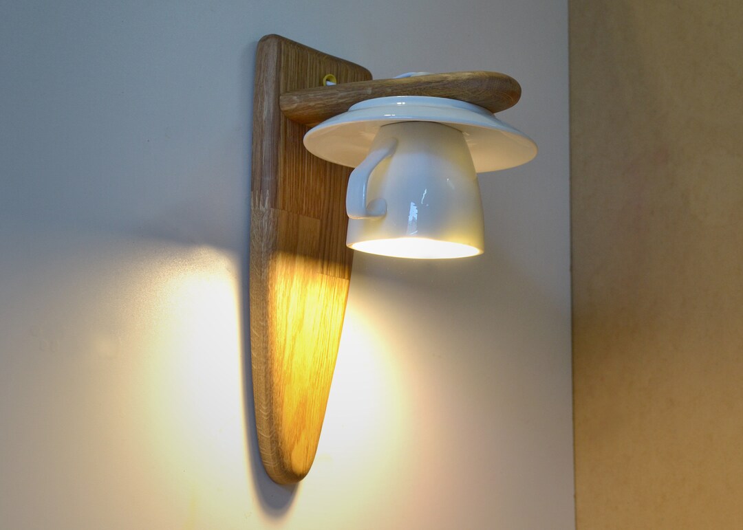 Wall Light Made of a Cup and Solid Wood, Bulb Included, Wooden Sconce ...