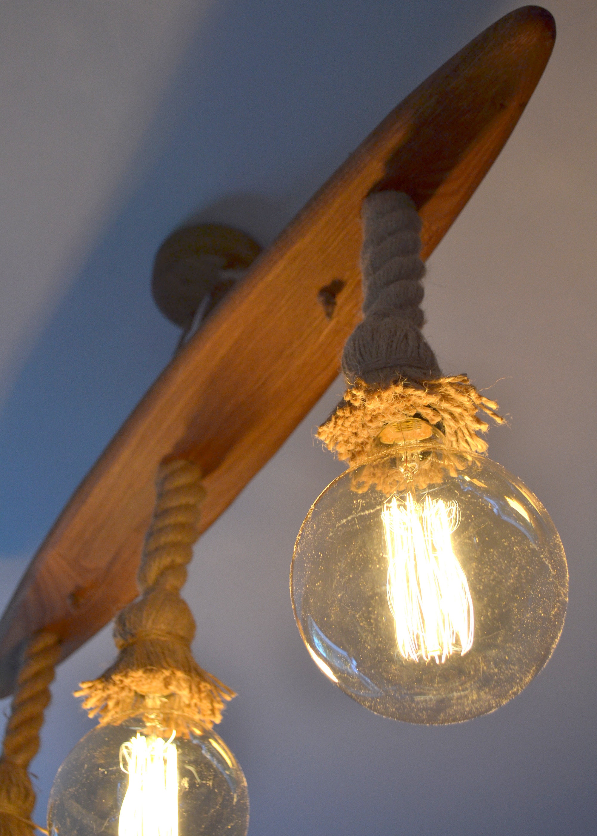 Oak wood ceiling lamp rope chandelier natural wooden light | Etsy