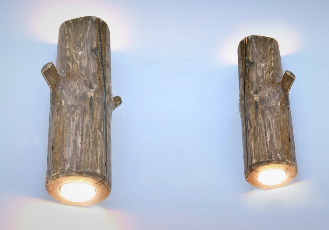 Pair of Wooden Wall Lights Set of Sconces Made of Wood Log - Etsy