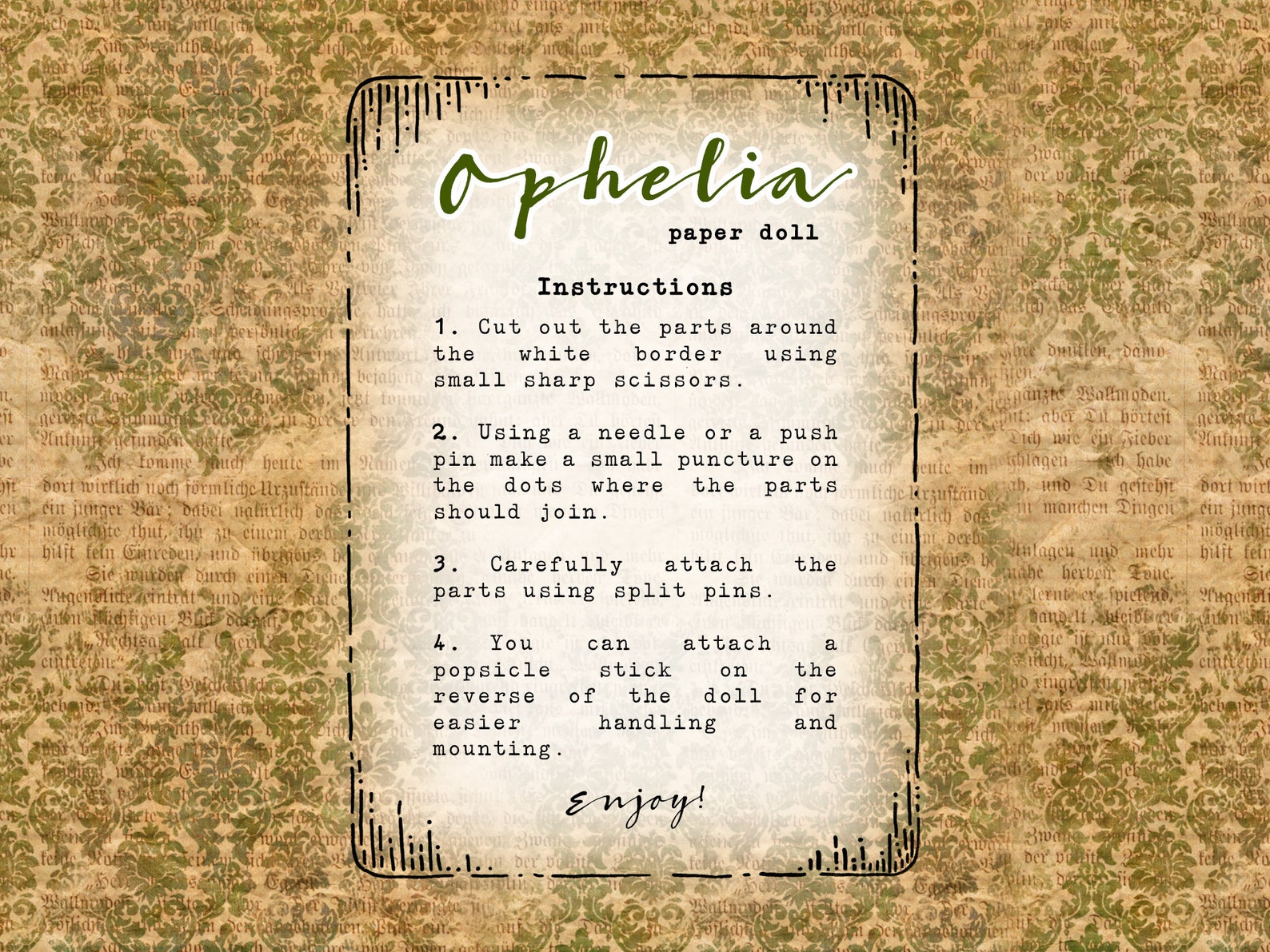 Ophelia Doll Download, Paper Doll Download, Paper Doll Printable, Paper ...