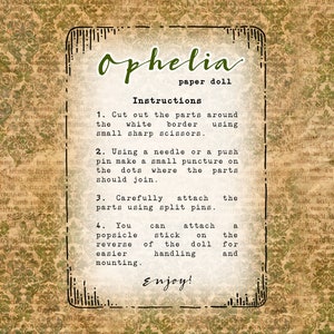 Ophelia Doll Download, Paper Doll Download, Paper Doll Printable, Paper ...