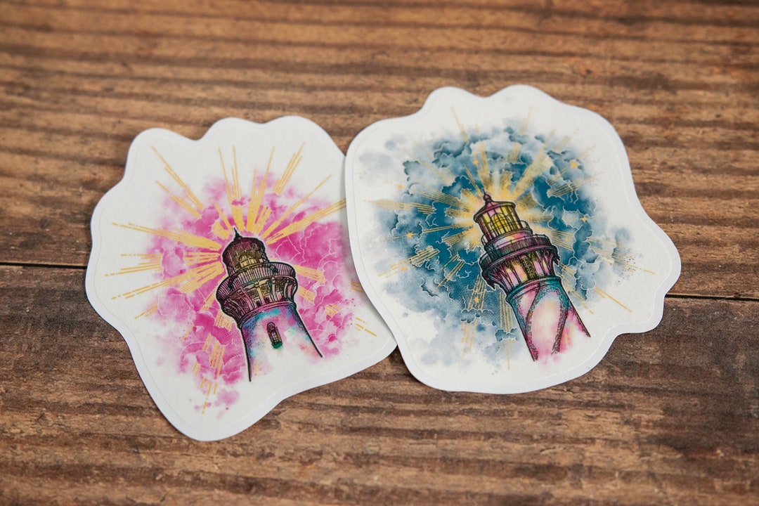 Set of 2 Lighthouse Washi Stickers, Handmade Ephemera, Journaling ...