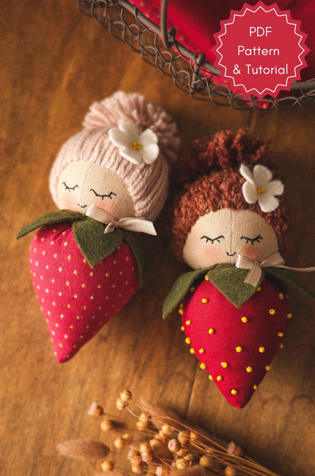 Strawberry Doll Sewing Pattern and Tutorial, Strawberry Toy Pattern ...