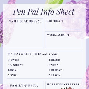 New Printable Penpal Info Sheet/ Intro Sheet digital PDF - Etsy