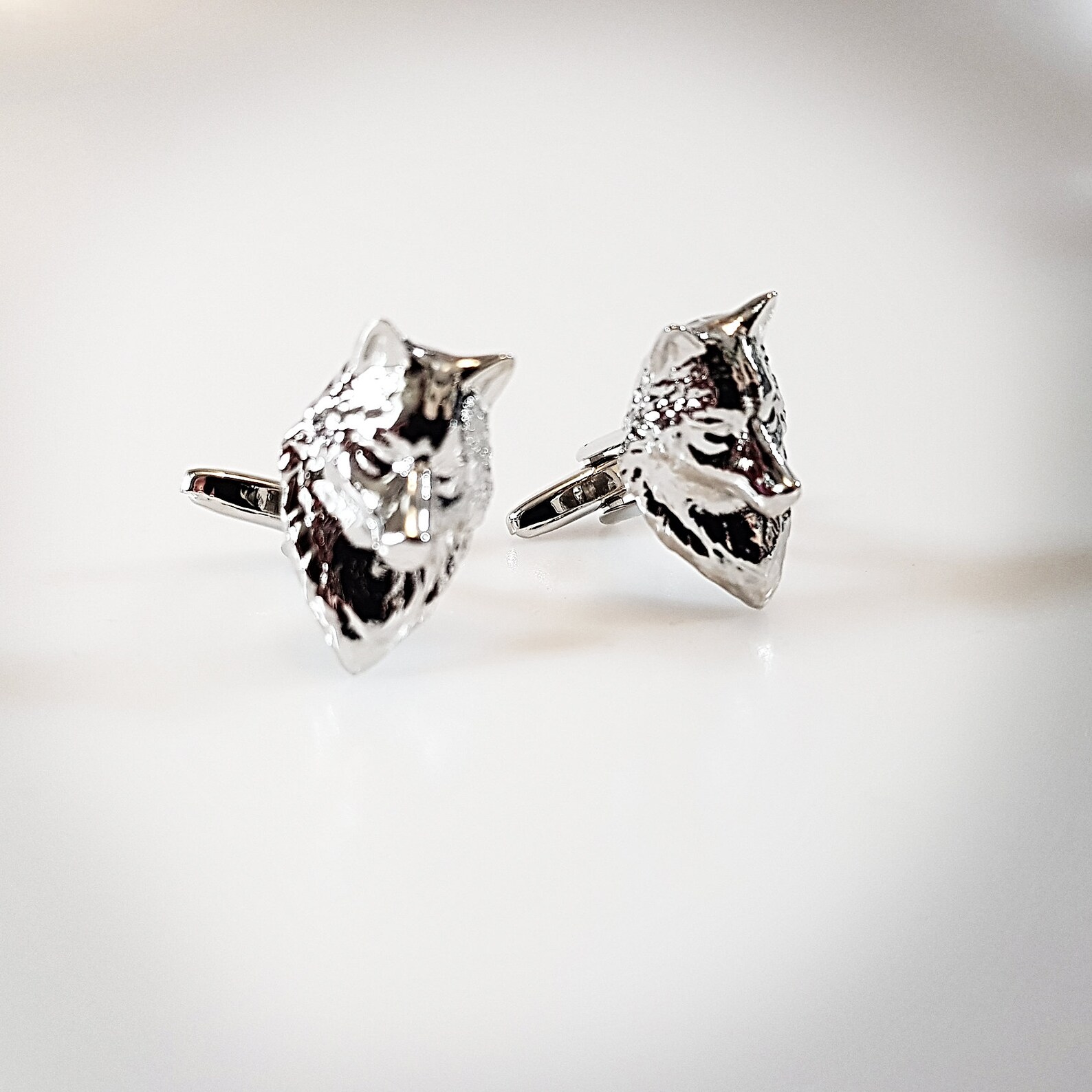 Wolf Men's Silver Plated Cufflinks With Wolf Head Decoration - Etsy