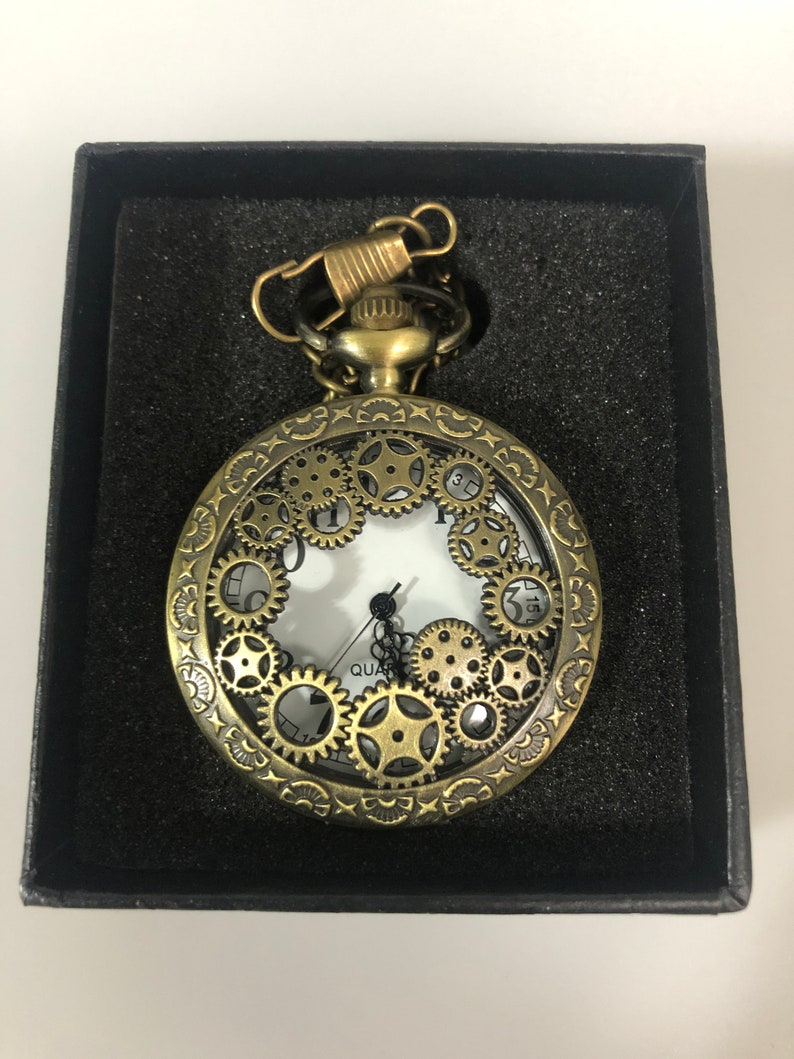 Steampunk Pocket Watch: Bronze Cog Design, Men's Waistcoat Chain - Etsy