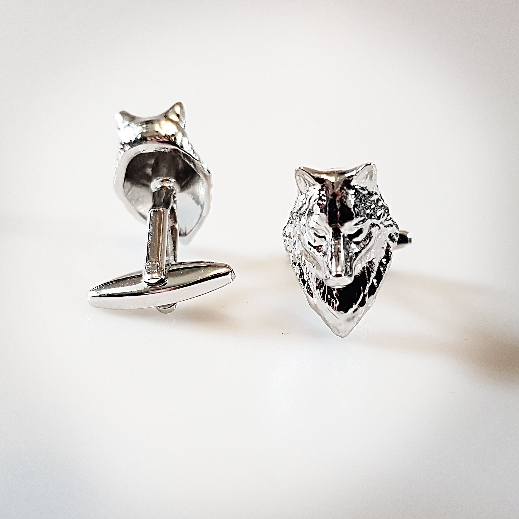 Wolf Men's Silver Plated Cufflinks With Wolf Head Decoration - Etsy