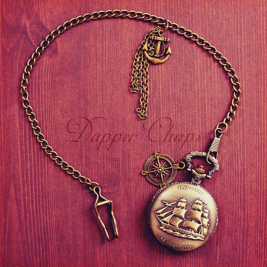 Nautical Bronze Plated Pocket Watch: Ship, Compass & Anchor - Waistcoat ...