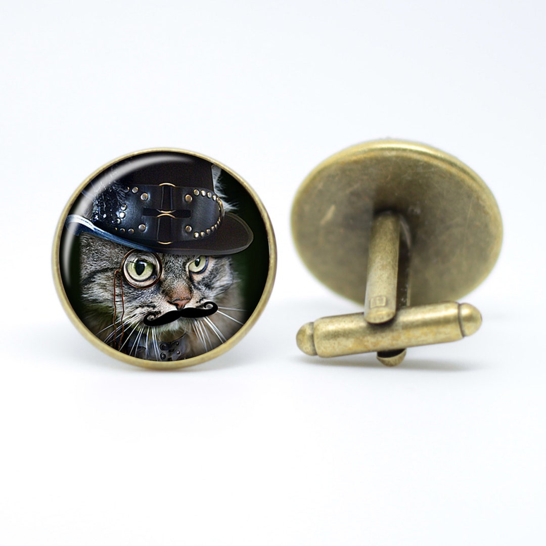 Steampunk Cat Cufflinks, Bronze or Silver Finish, Gift for Him - Etsy
