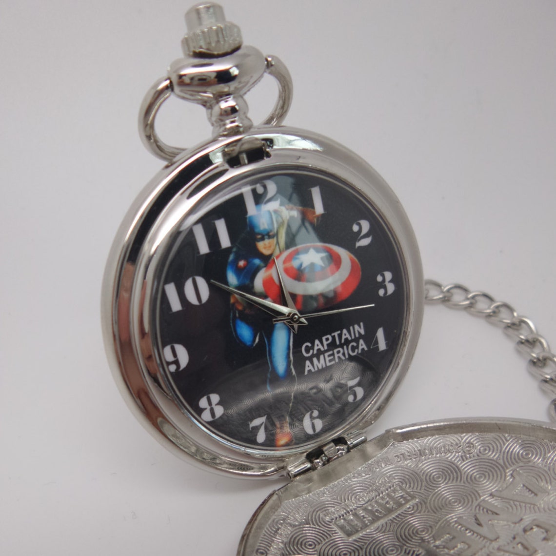 Captain America Silver Plated Pocket Watch With Marvel Stars | Etsy UK