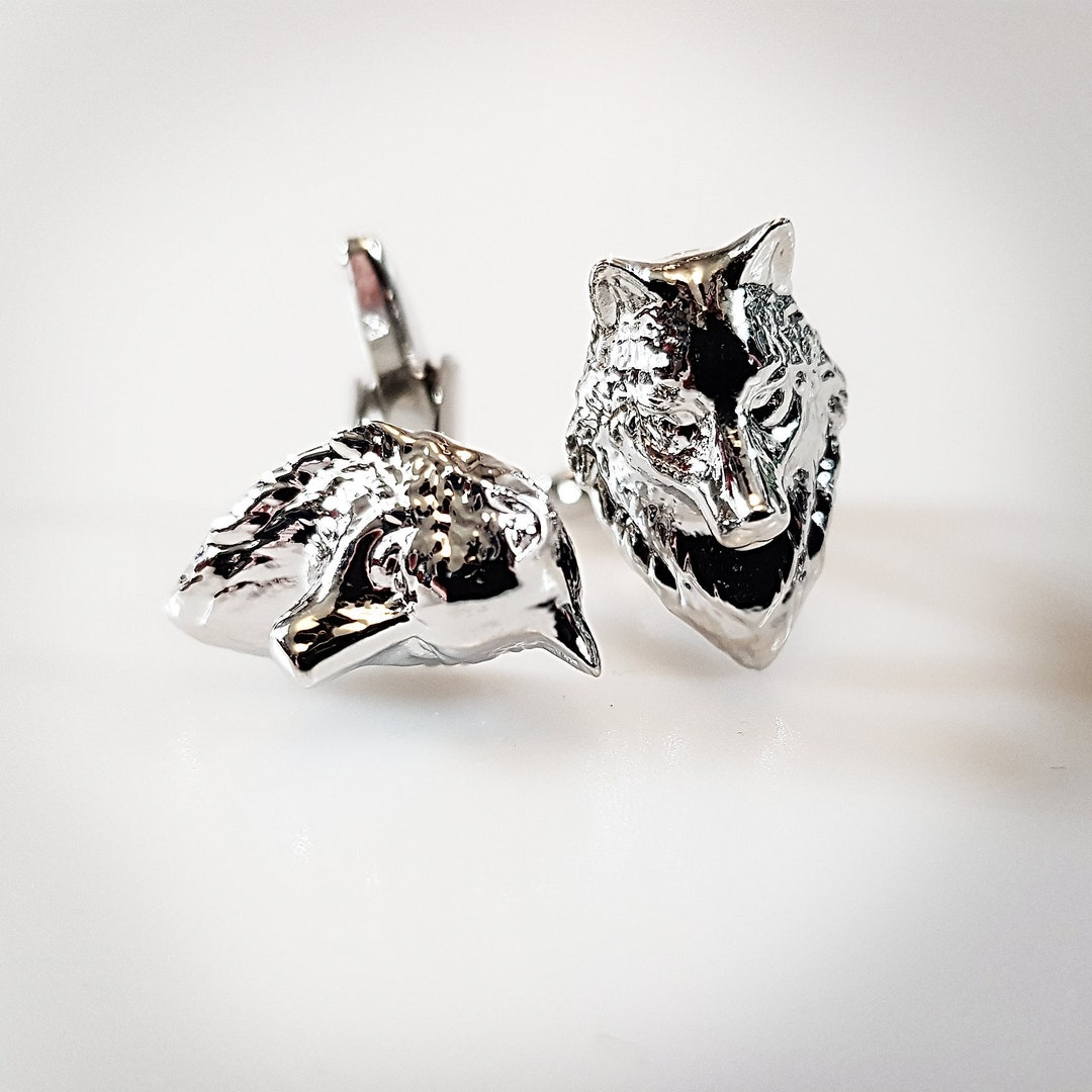 Wolf Men's Silver Plated Cufflinks With Wolf Head Decoration - Etsy