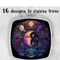Celestial Moon and Stars Compact Mirror: Hand Painted Gold Enamel ...