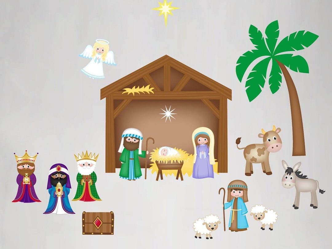 Manger Scene Fabric Wall Decals: Christmas Nativity Decor - Etsy