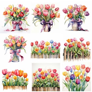 Watercolor Tulips Digital Clipart, Commercial Use, 28 Tulip Clip Art ...
